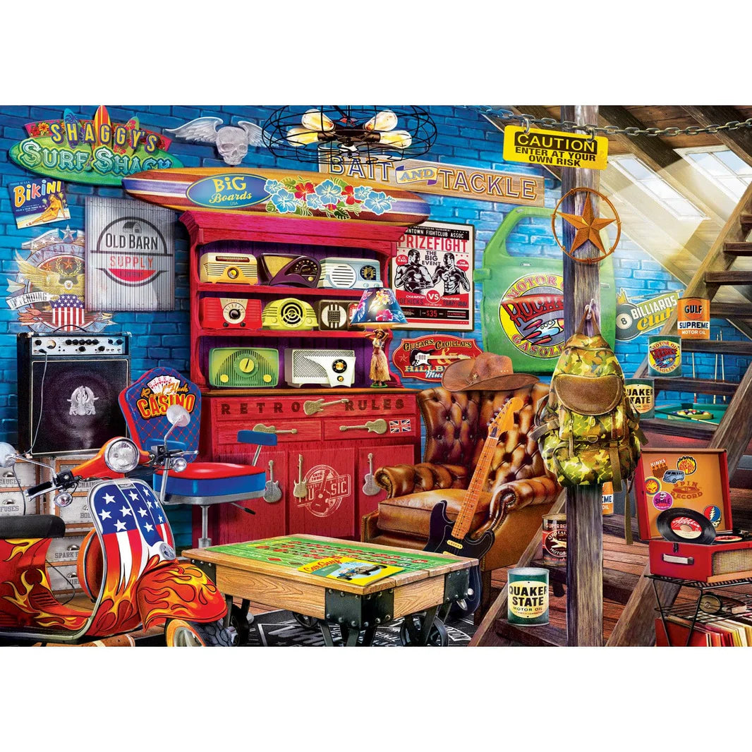 Master Pieces: Man Cave- Retro Rules: 1000 Piece Puzzle – Puzzled Gamer